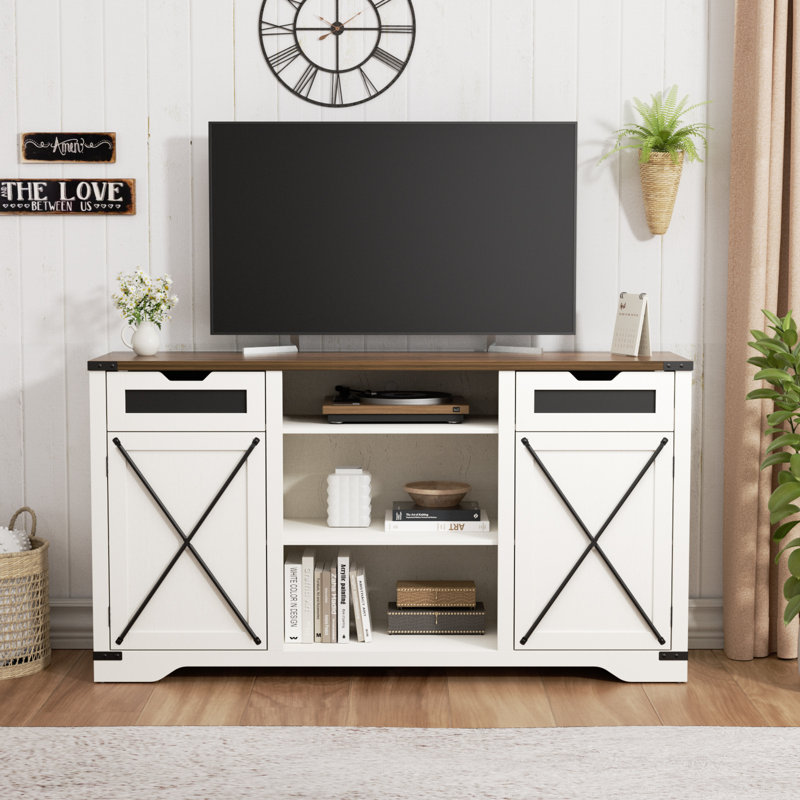 Farmhouse Tv Stand Antique White Long Media Console Table Country Rustic Television Stands For 75 Inch Tvs For Home Office Kitchen Bathroom
